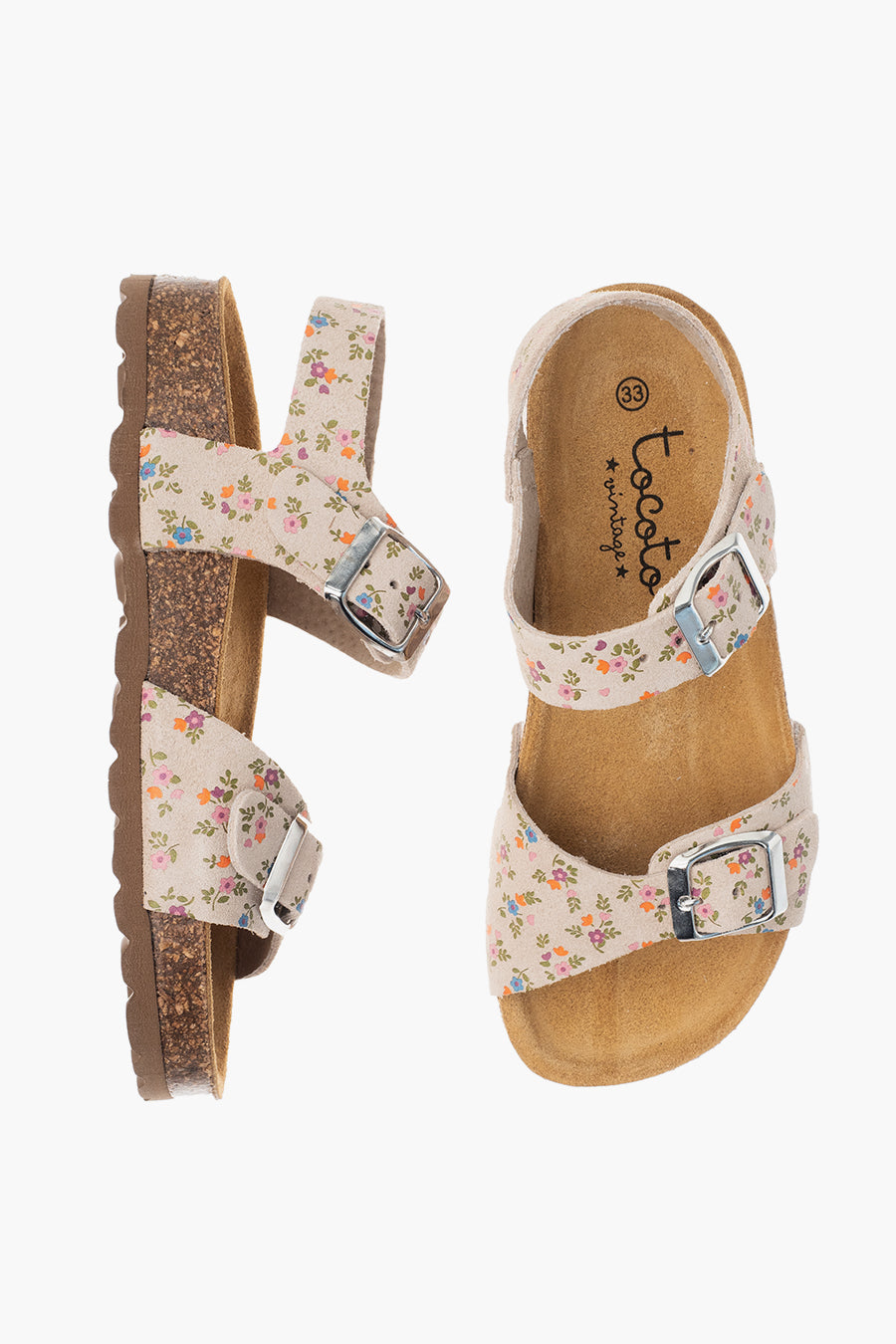 Girls Shoes Tocoto Vintage Bio One Buckle Flowers – Mini Ruby