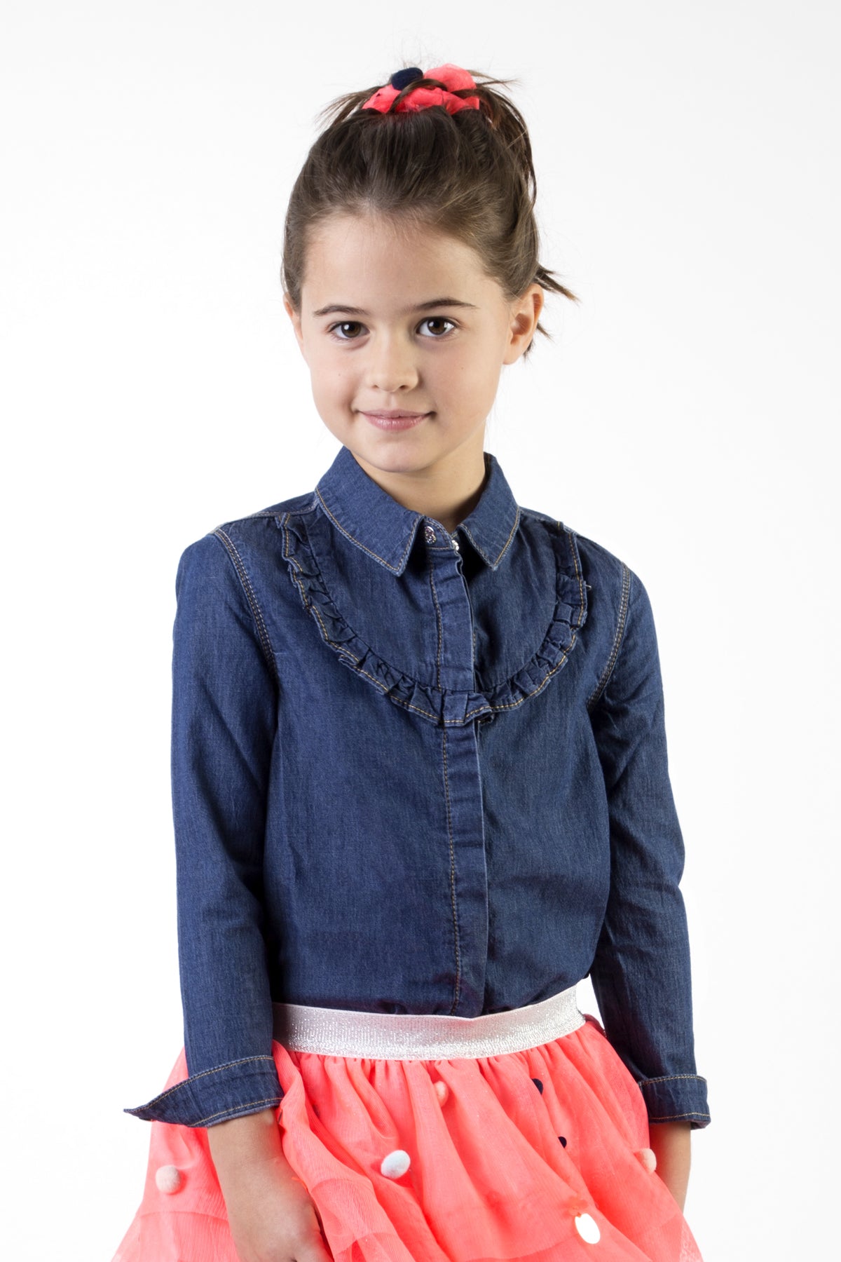 Billieblush Denim Ruffle Girls Shirt – Mini Ruby